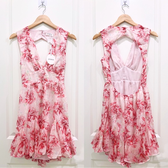 Storia | Dresses | Storia Flowy Floral Flutter Open Back Mini Dress ...
